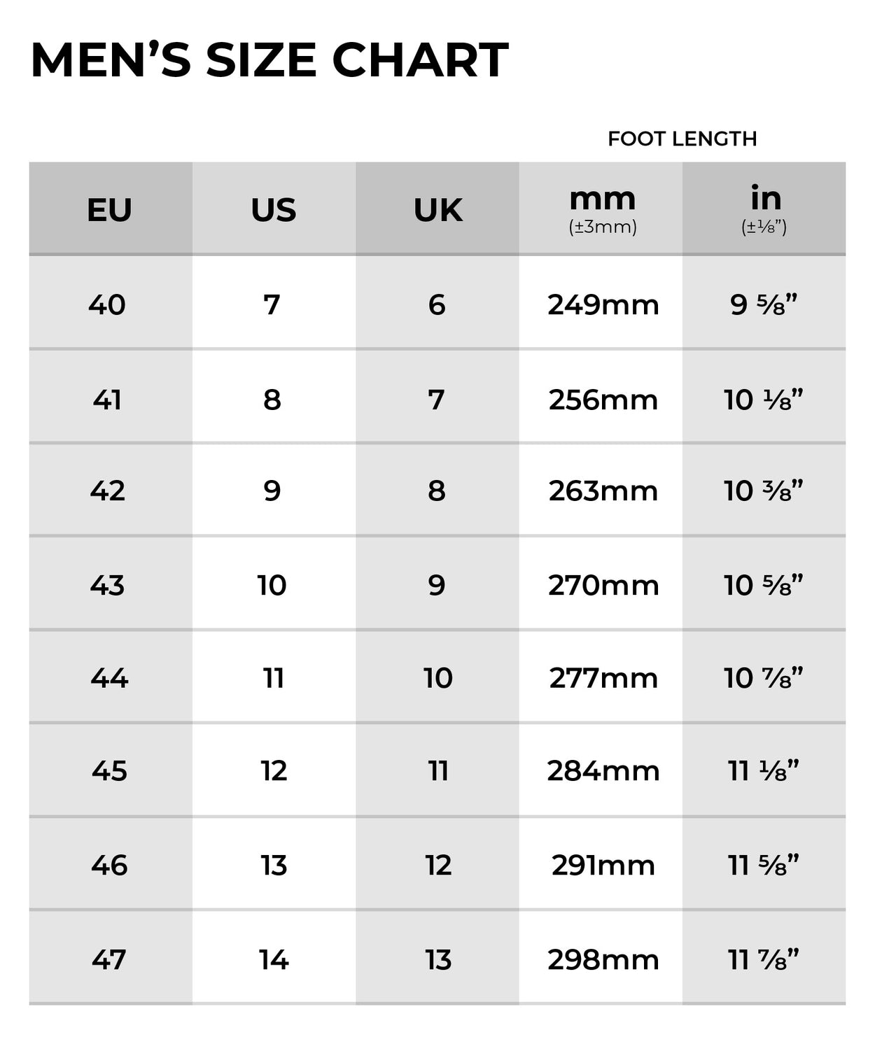 Size Chart - Men's Walking Shoes – Duca Walking